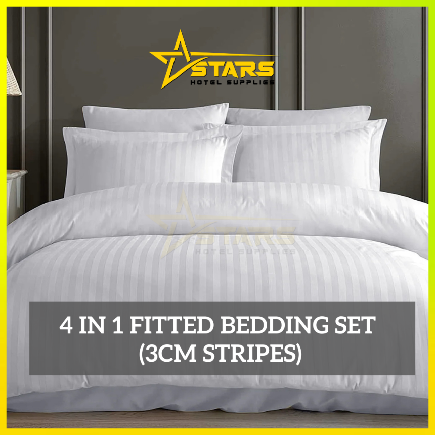 3cm Stripes 4 in 1 Fitted Bedding Set - STARS Hotel Supplies