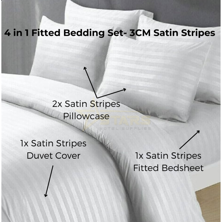 3cm Stripes 4 in 1 Fitted Bedding Set - STARS Hotel Supplies